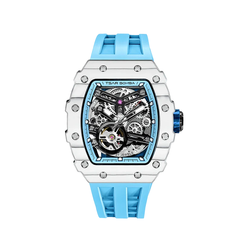 Elemental Series-Carbon Fiber Automatic Watch TB8208CF White Blue – Amr ...